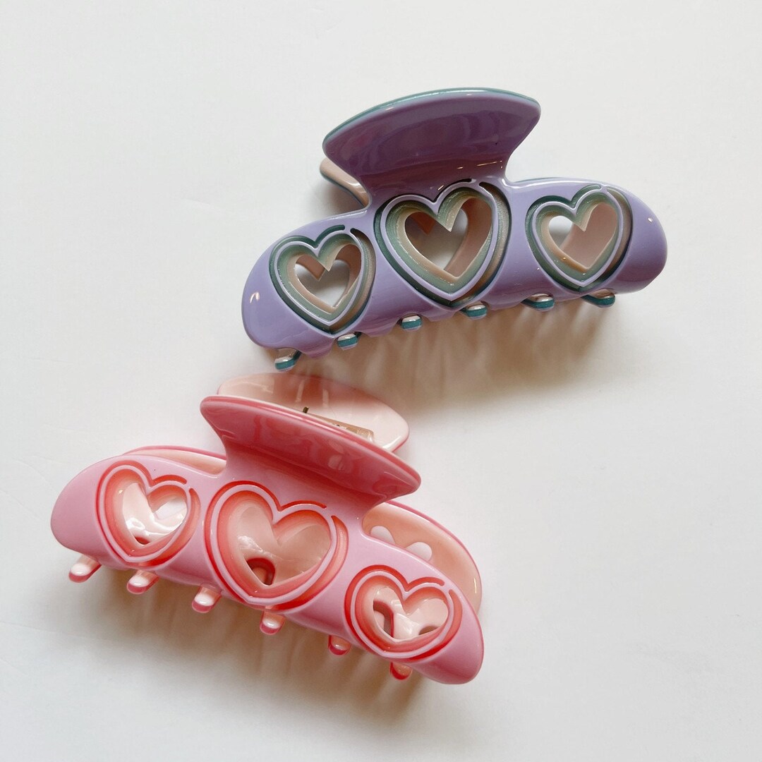 Heart Claw Clip Retro Pink Heart Blossom Hair Claw Heart Trendy Chic ...