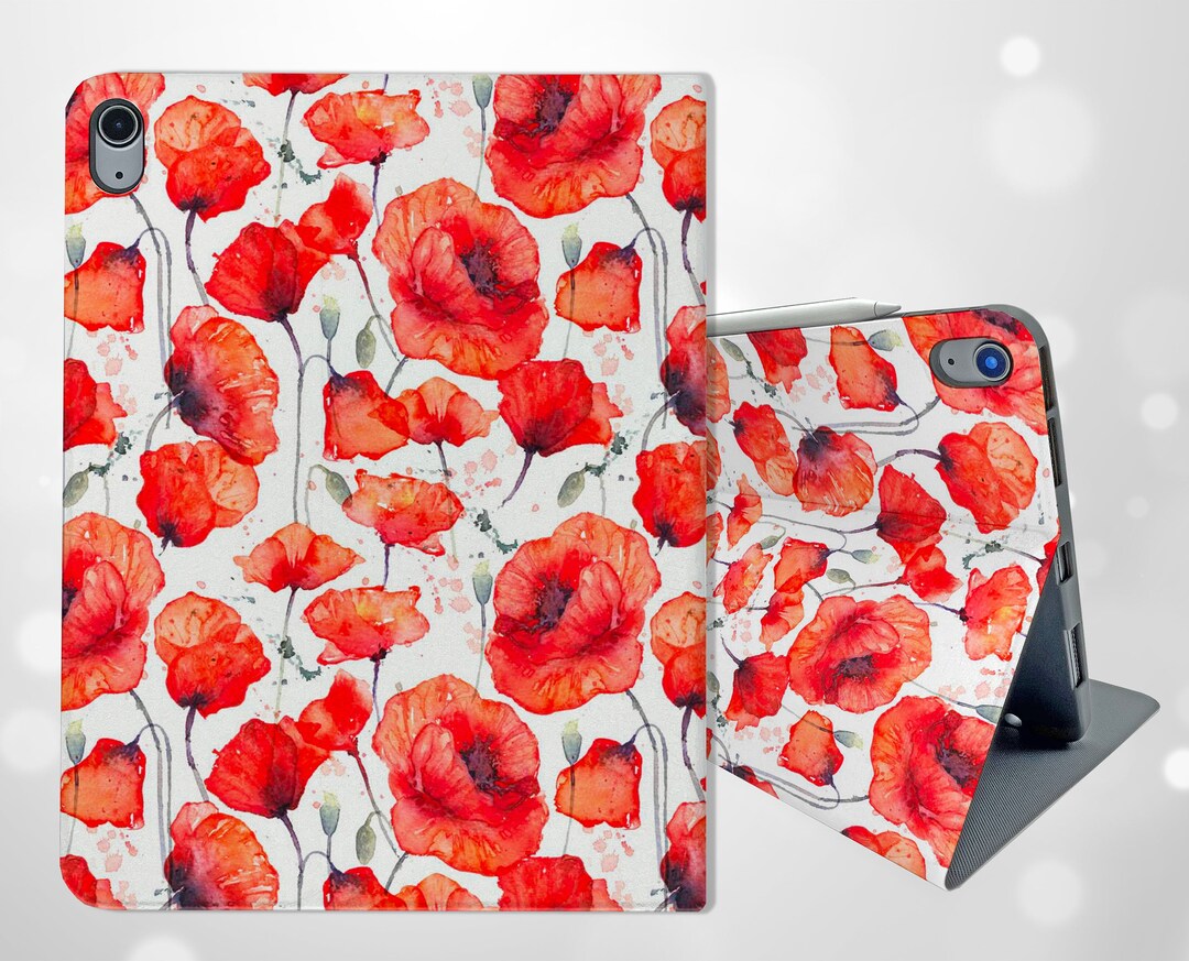Poppy Flowers iPad Case With Pencil Holder iPad Air Case M2 iPad Pro 12 ...
