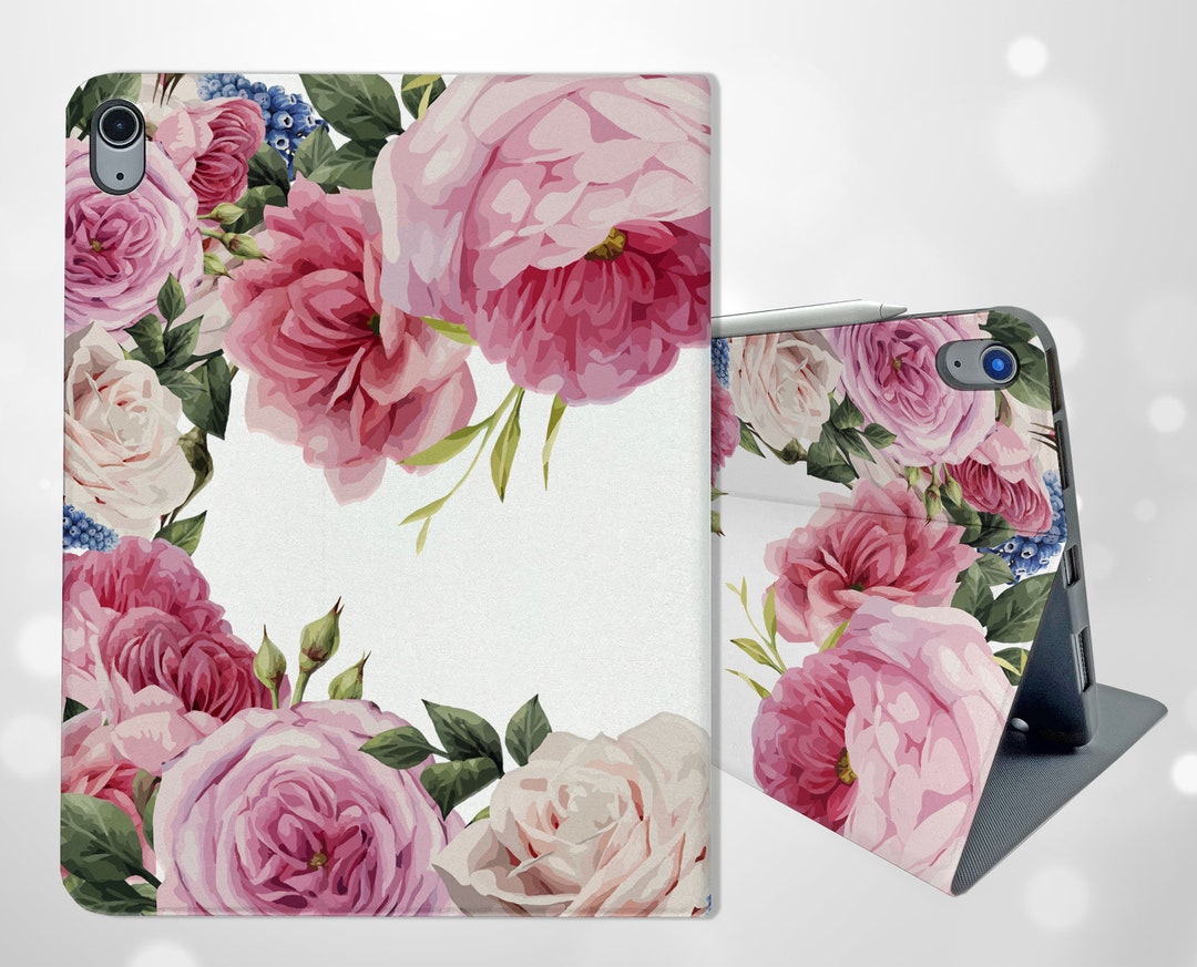Pink Flowers iPad Case With Pencil Holder iPad Air Case M2 iPad Pro 12. ...