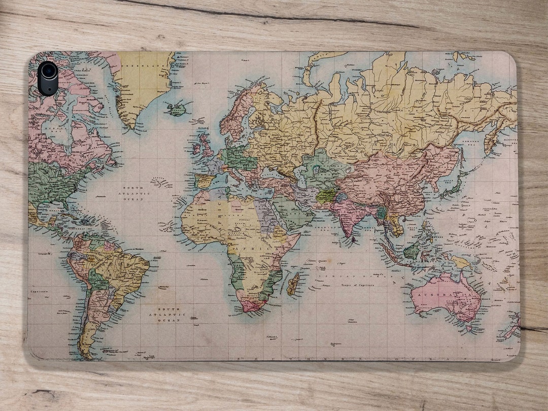 World Map iPad Case With Pencil Holder iPad Air Case M2 iPad Pro 12.9 ...
