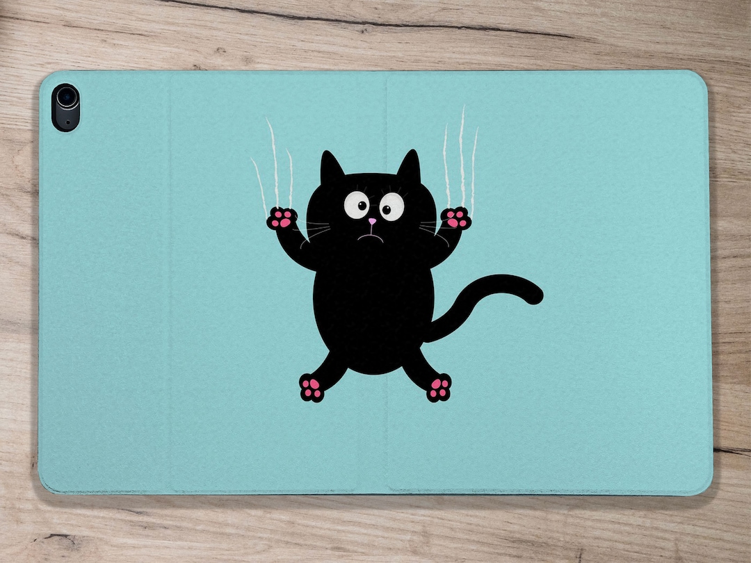 Black Cute Cat iPad Case With Pencil Holder iPad Air Case M2 iPad Pro ...