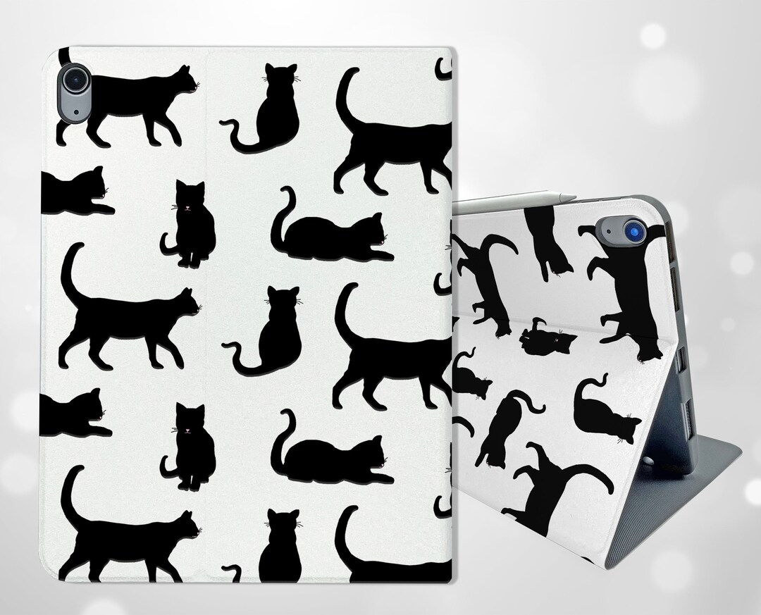 Cute Black Cats iPad Case With Pencil Holder iPad Air Case M2 iPad Pro ...