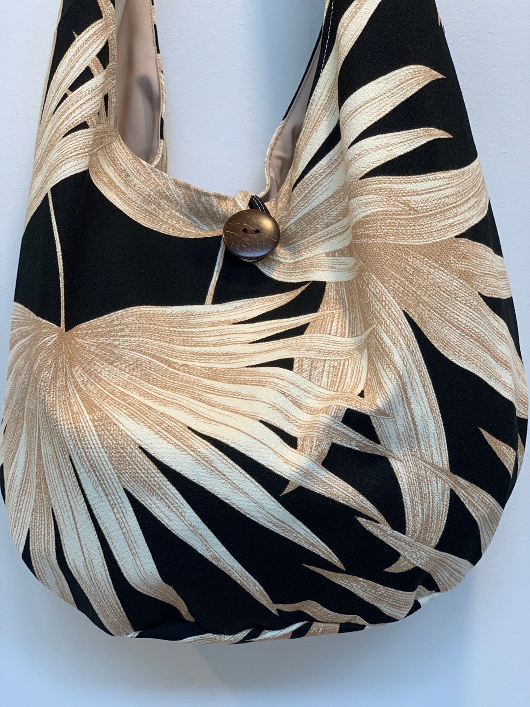 Hawaiian Barkcloth Shoulder Bag: Cream Palm Print, Handmade in Maui - Etsy