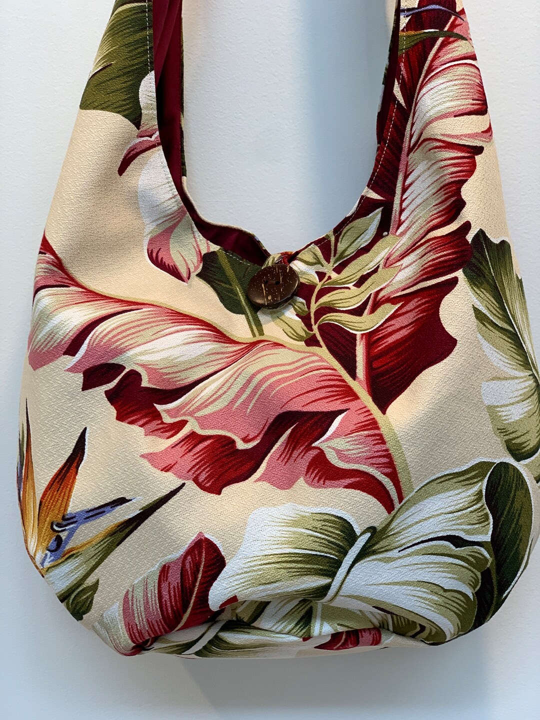 Hawaiian Barkcloth Shoulder Bag: Bird of Paradise & Banana Leaf Print ...