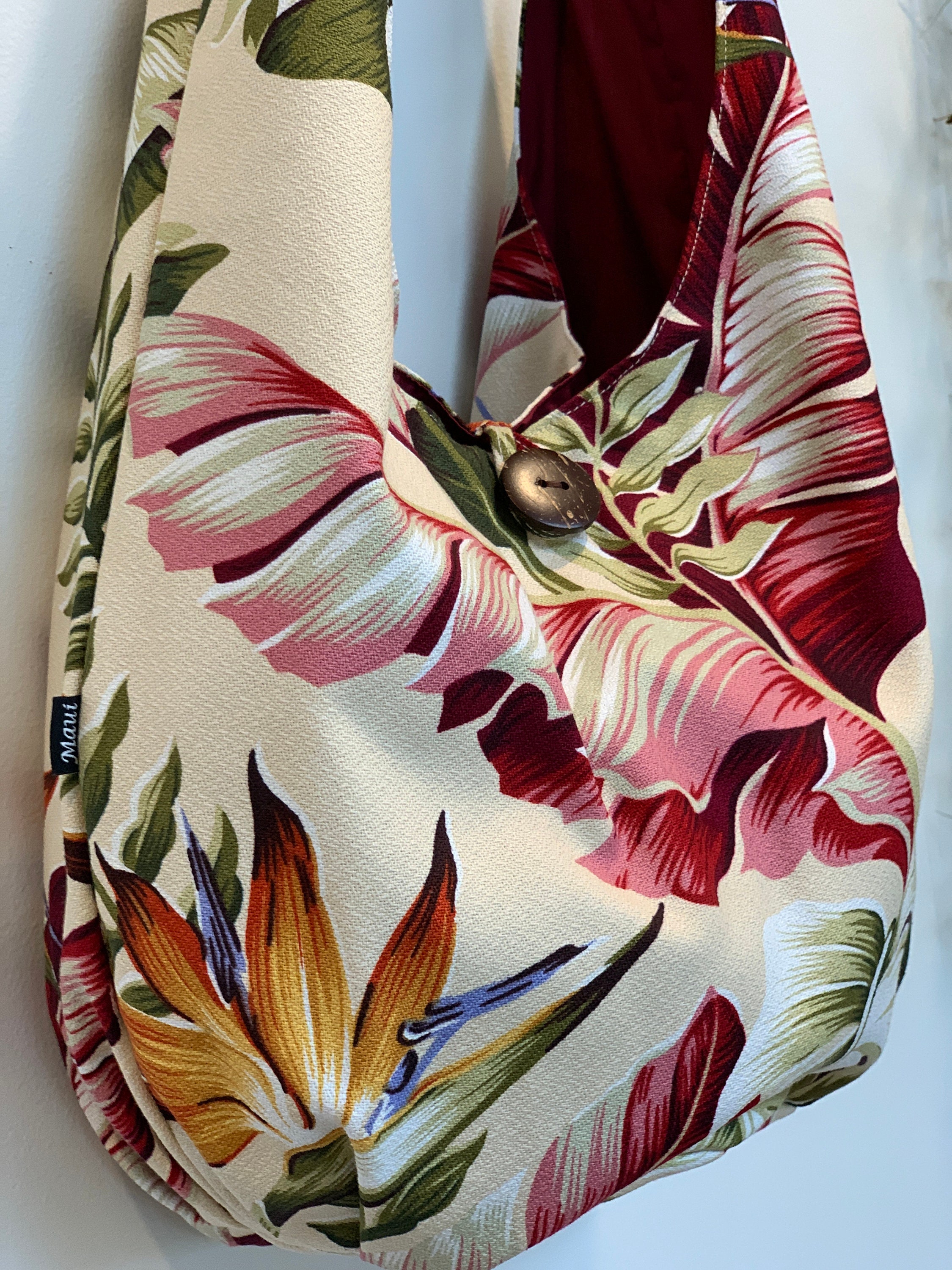 Hawaiian Barkcloth Shoulder Bag: Bird of Paradise & Banana Leaf Print ...