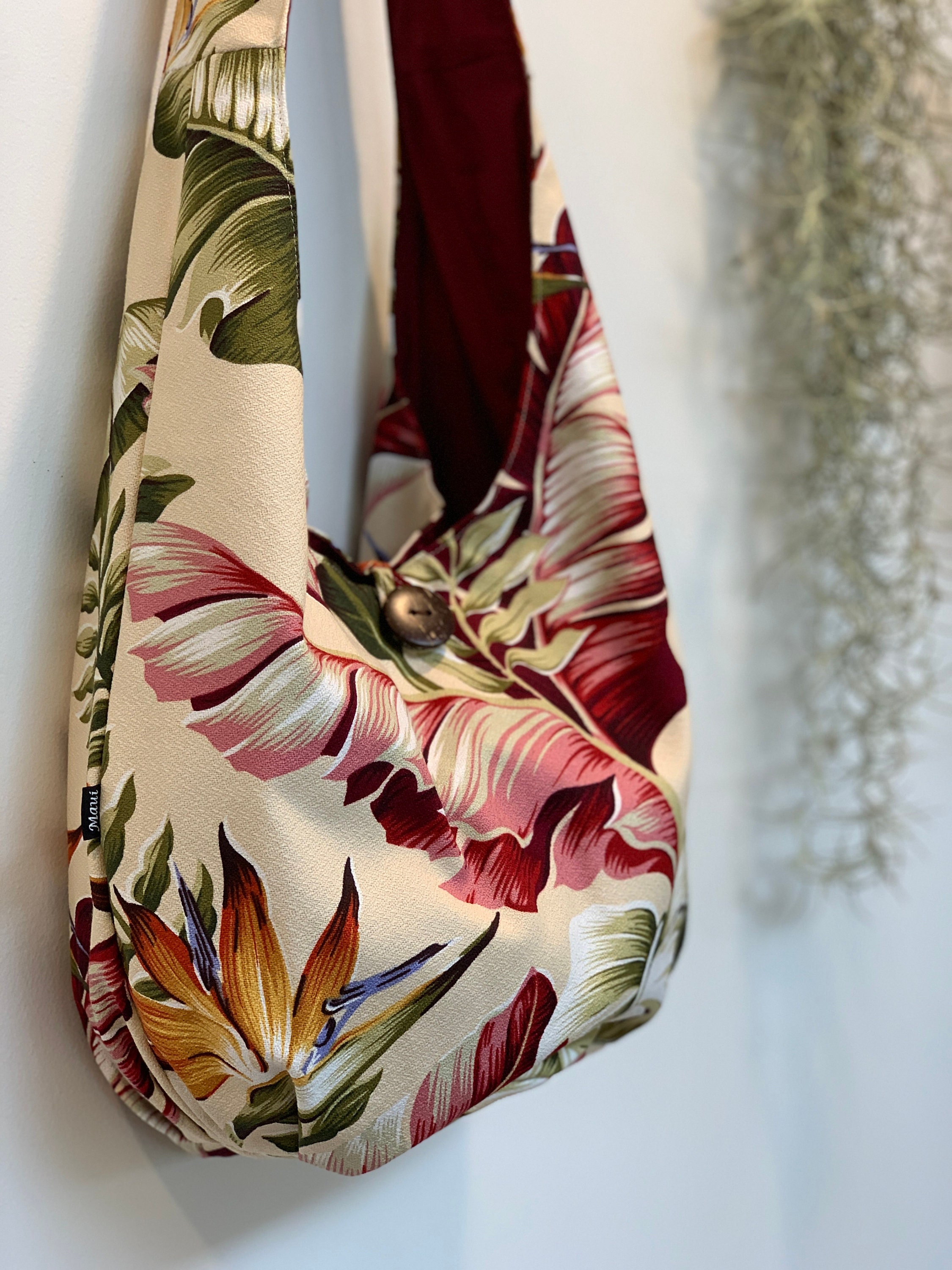 Hawaiian Barkcloth Shoulder Bag: Bird of Paradise & Banana Leaf Print ...