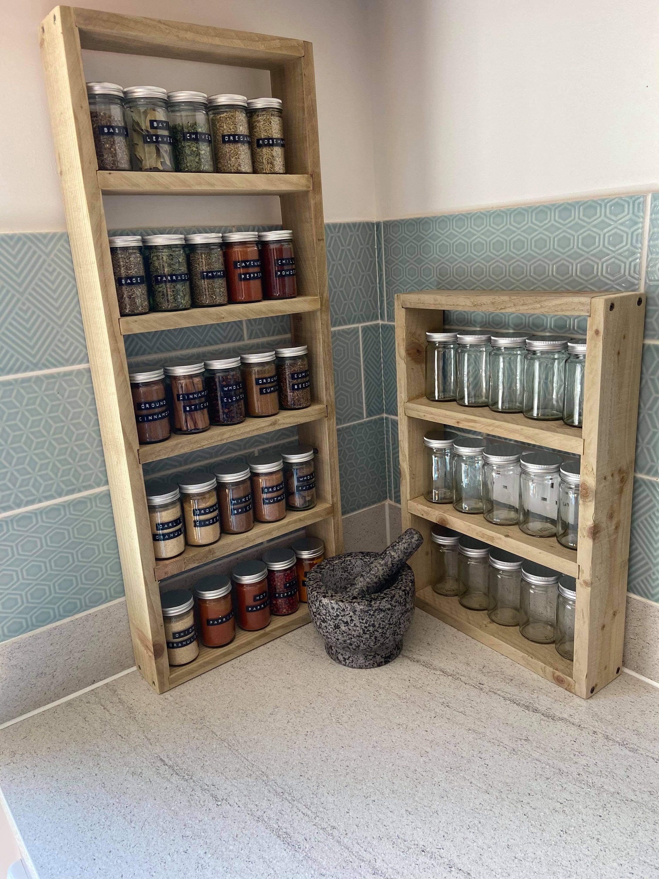 Slimline Wall Mounted Wooden Rustic Spice Rack With or Without | Etsy UK