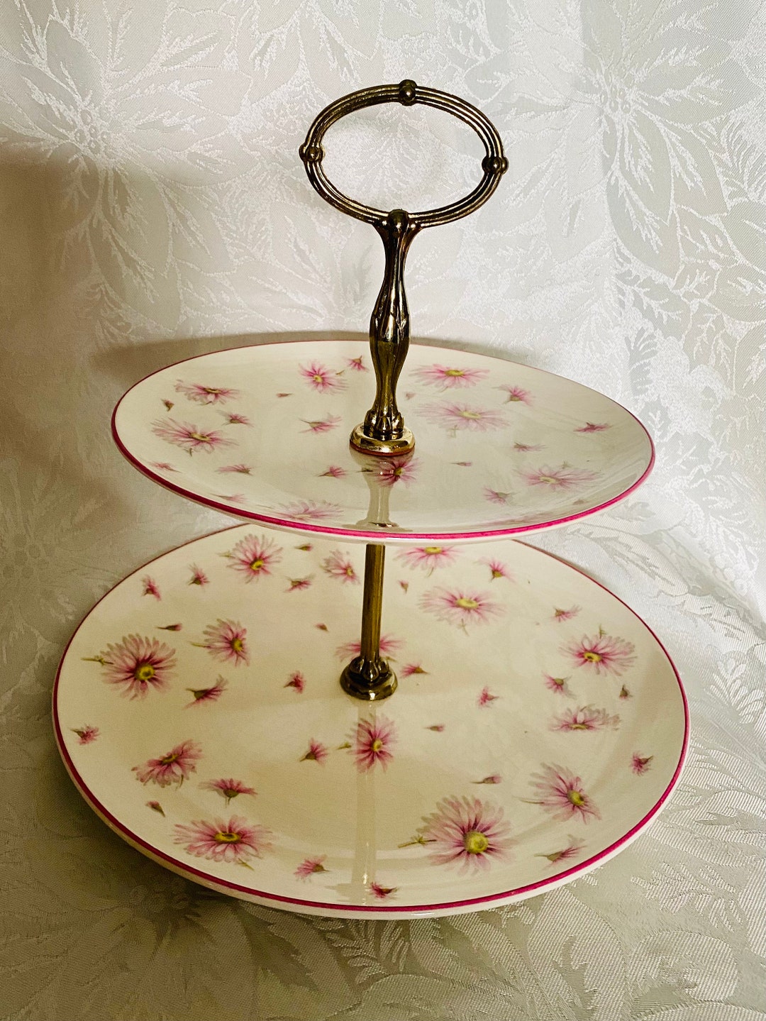 Royal Winton Pink Floral Two Tiered Handled Cake Stand - Etsy