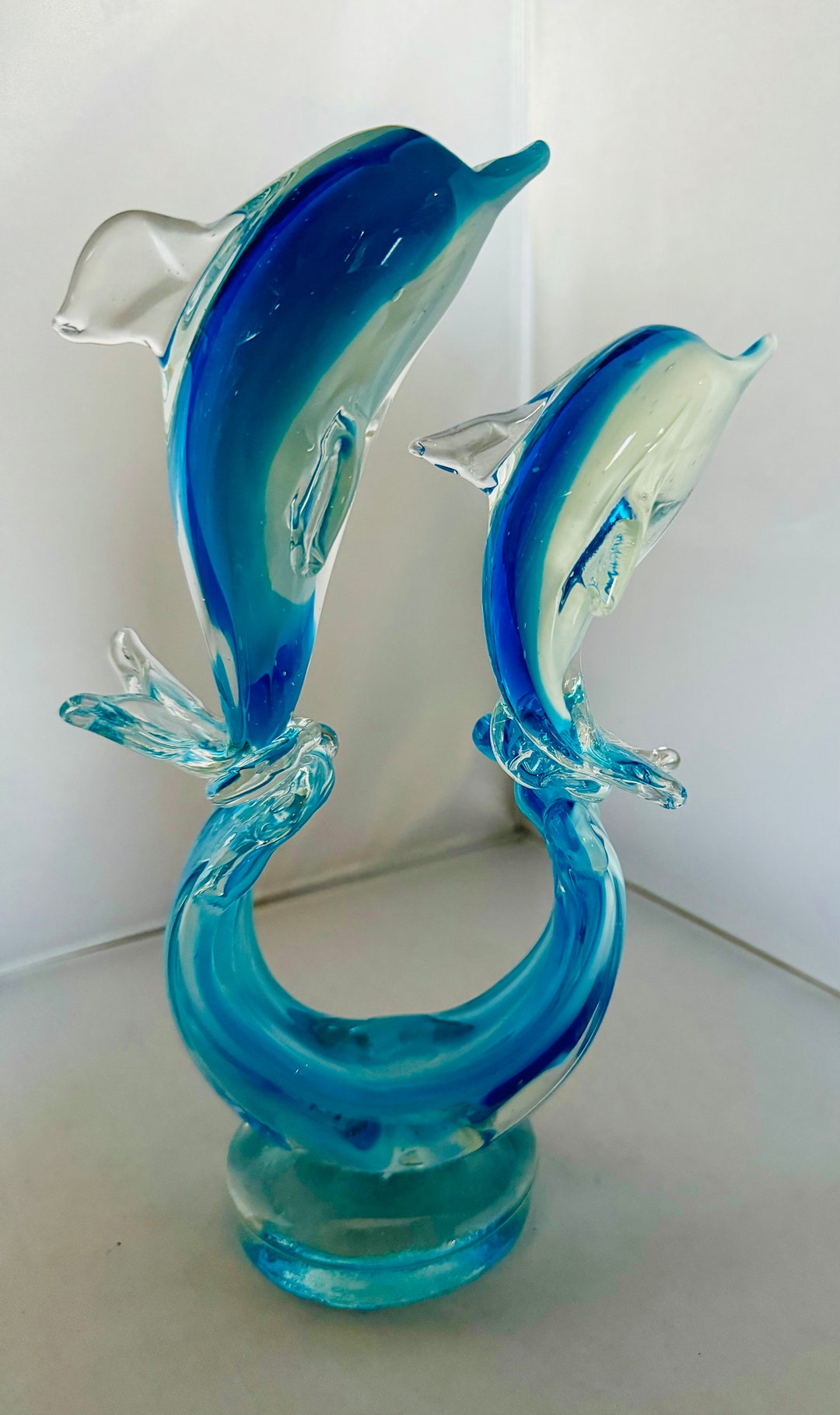 Stunning Blue and White Art Glass Dolphins Figurine - Etsy