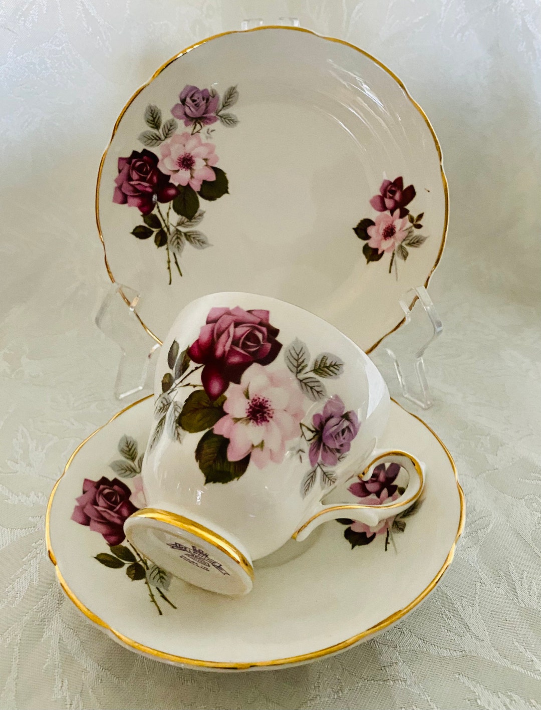 Delphine Purple Roses Cup Saucer and Plate Set - Etsy