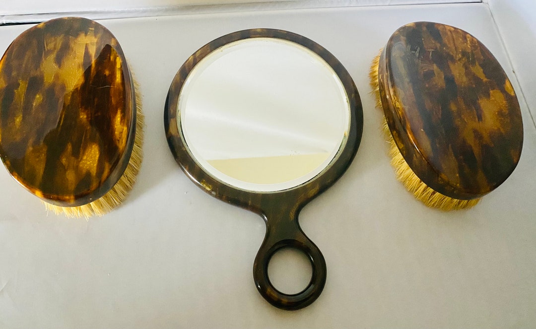 Tortoise Shell Vintage Mirror and Brush Set - Etsy Australia