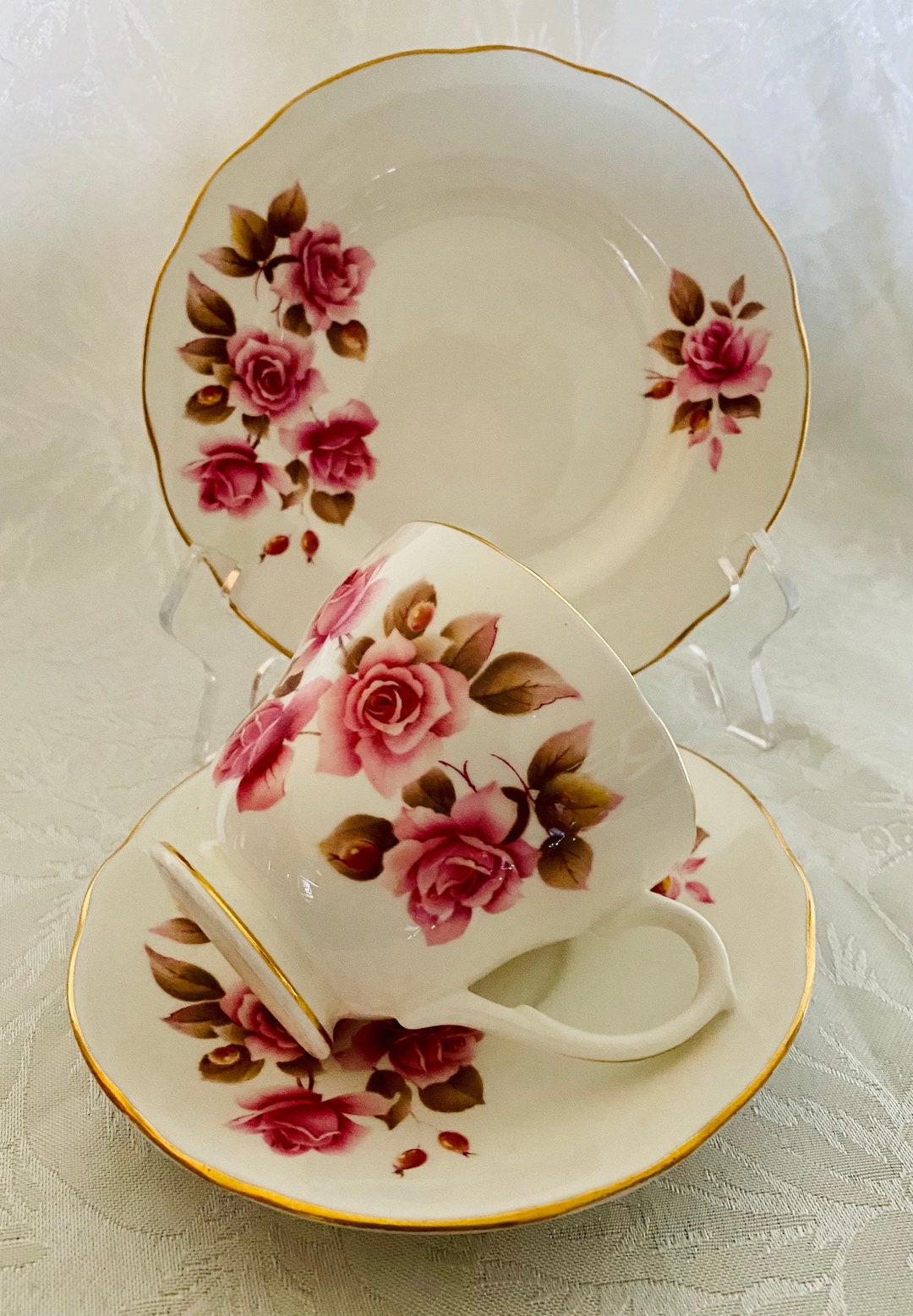 Duchess Pink Roses Cup, Saucer and Plate Set - Etsy