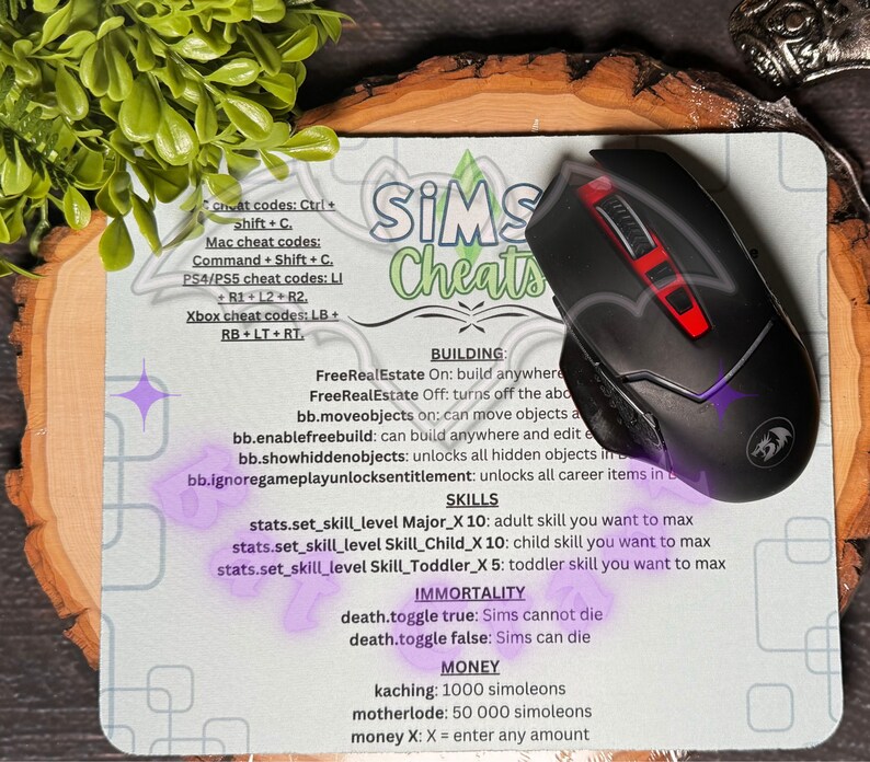 Sims 4 Cheats Mouse Pad: Cheat Sheet Gaming Accessory - Etsy