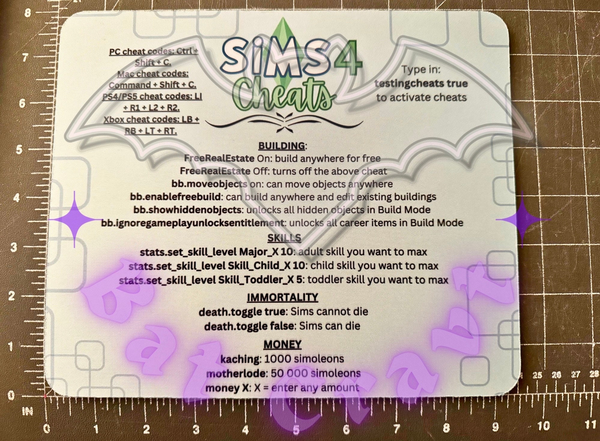 Sims 4 Cheats Mouse Pad: Cheat Sheet Gaming Accessory - Etsy