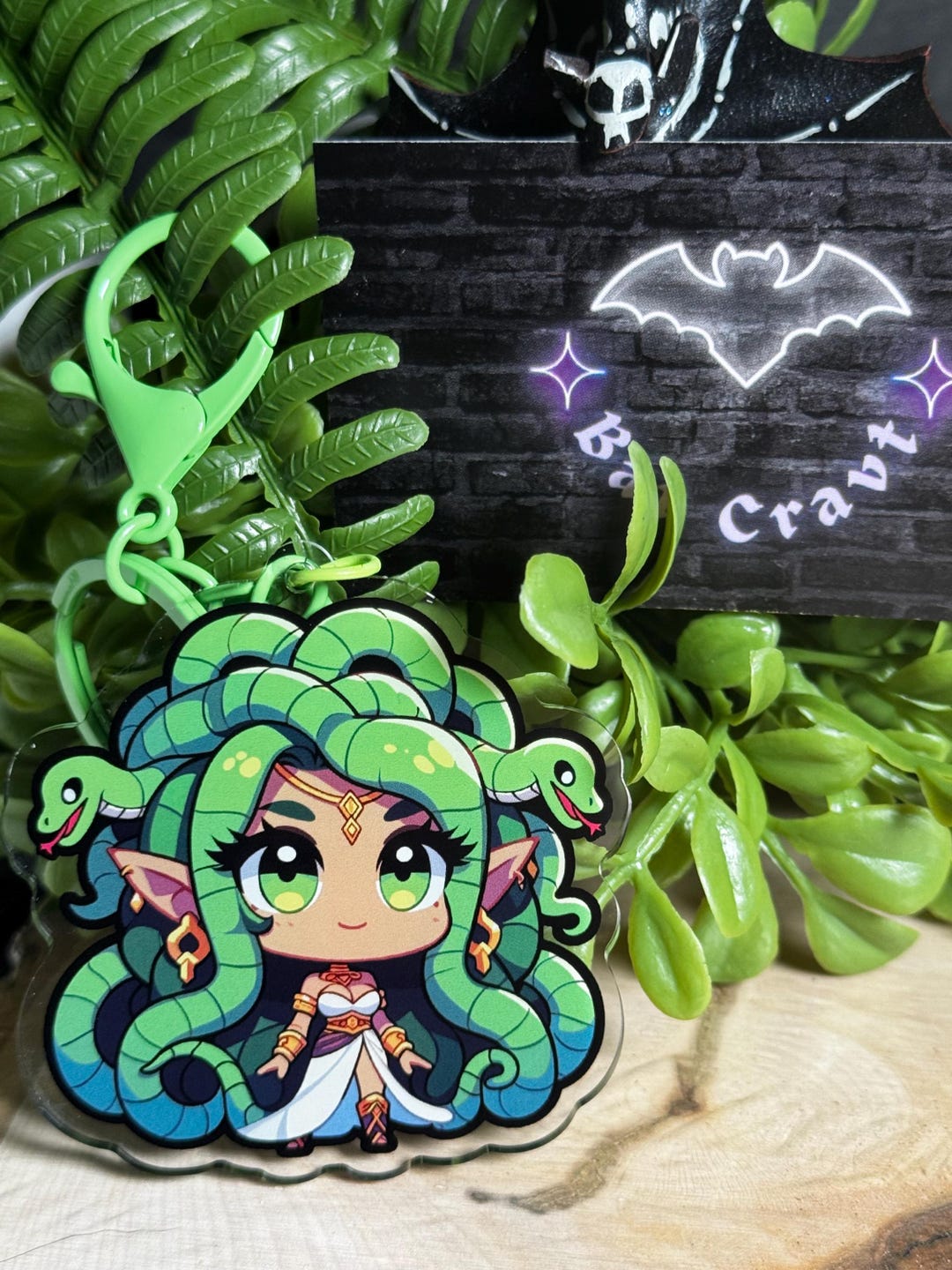 Chibi Medusa Keychain, Green Gorgon, Acrylic Charm - Etsy