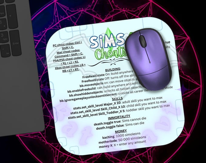 Sims 4 Cheats Mouse Pad: Cheat Sheet Gaming Accessory - Etsy