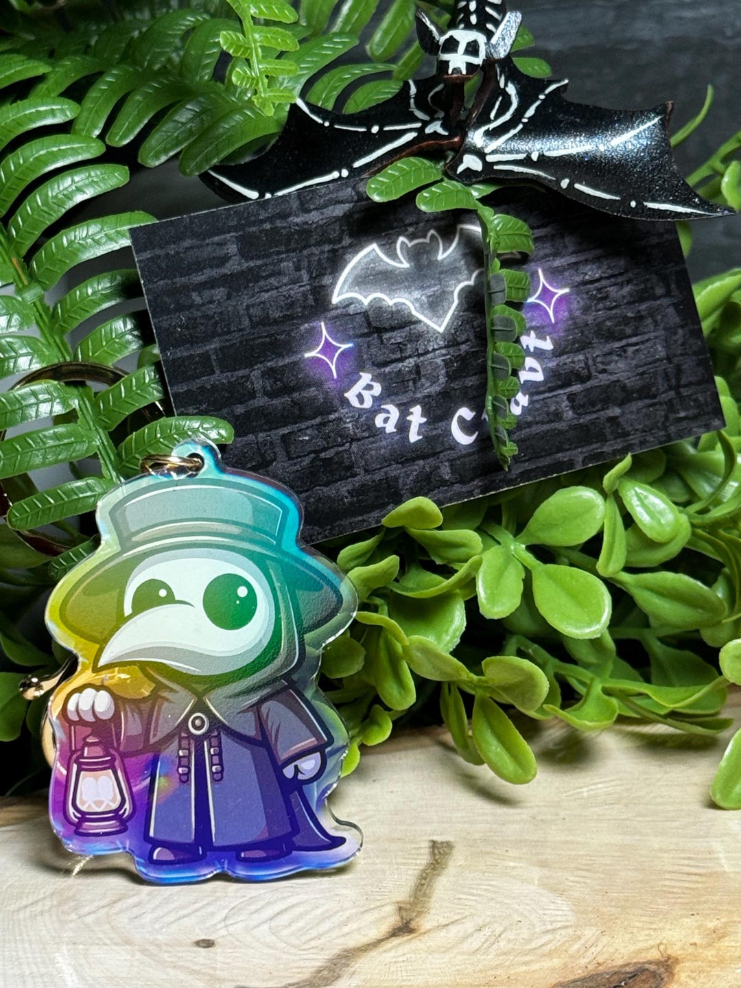 Chibi Plague Doctor Keychain: Holographic Rainbow Acrylic Charm - Etsy