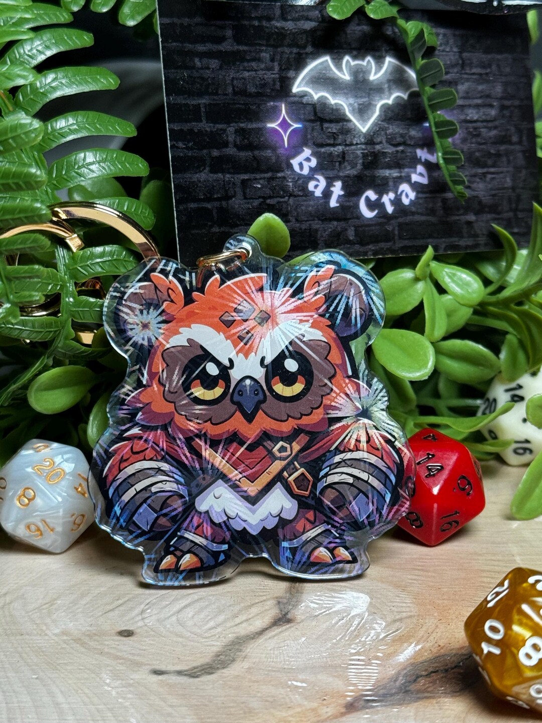 Chibi Owlbear Keychain: Holographic Firework Acrylic Charm - Etsy