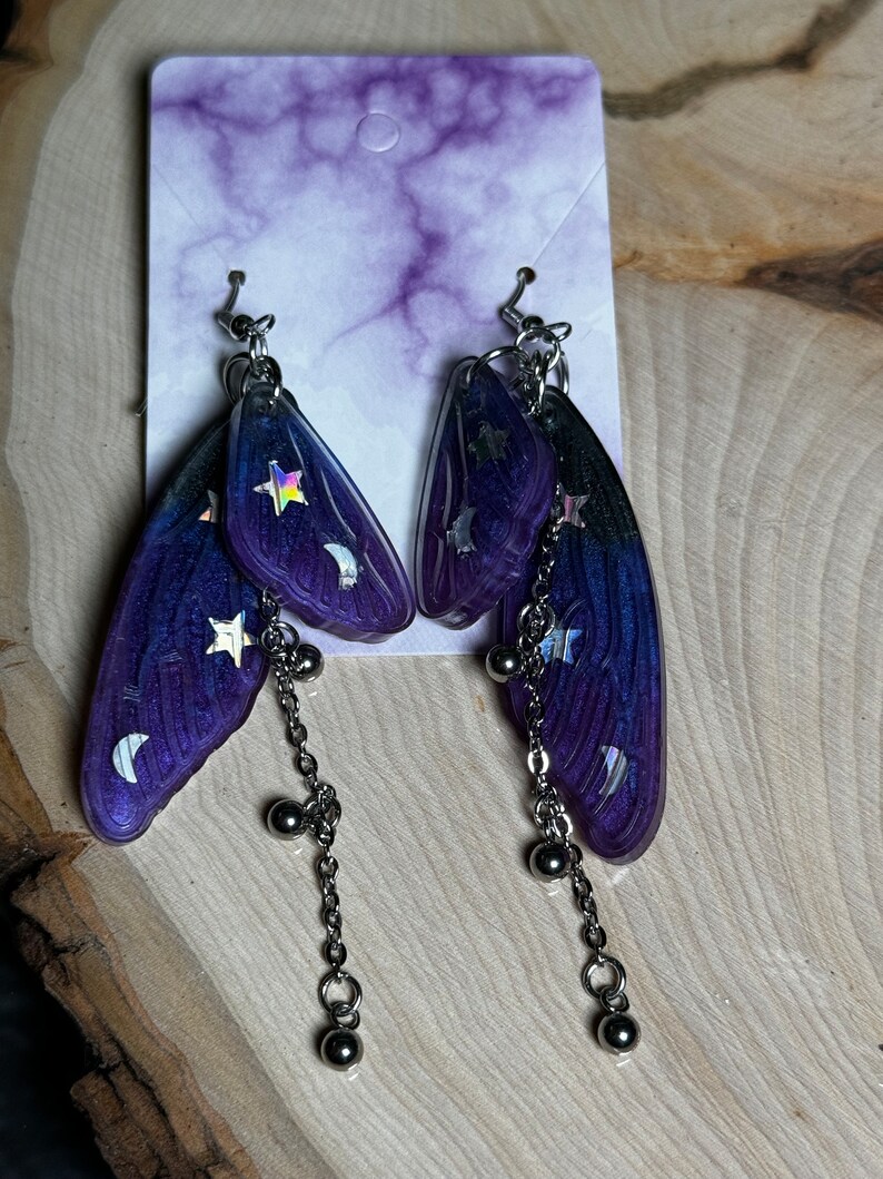 Dark Magic Purple Chain Double Fairy Wing Earrings, Dark Magic Fairy ...