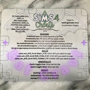 Sims 4 Cheats Mouse Pad: Cheat Sheet Gaming Accessory - Etsy