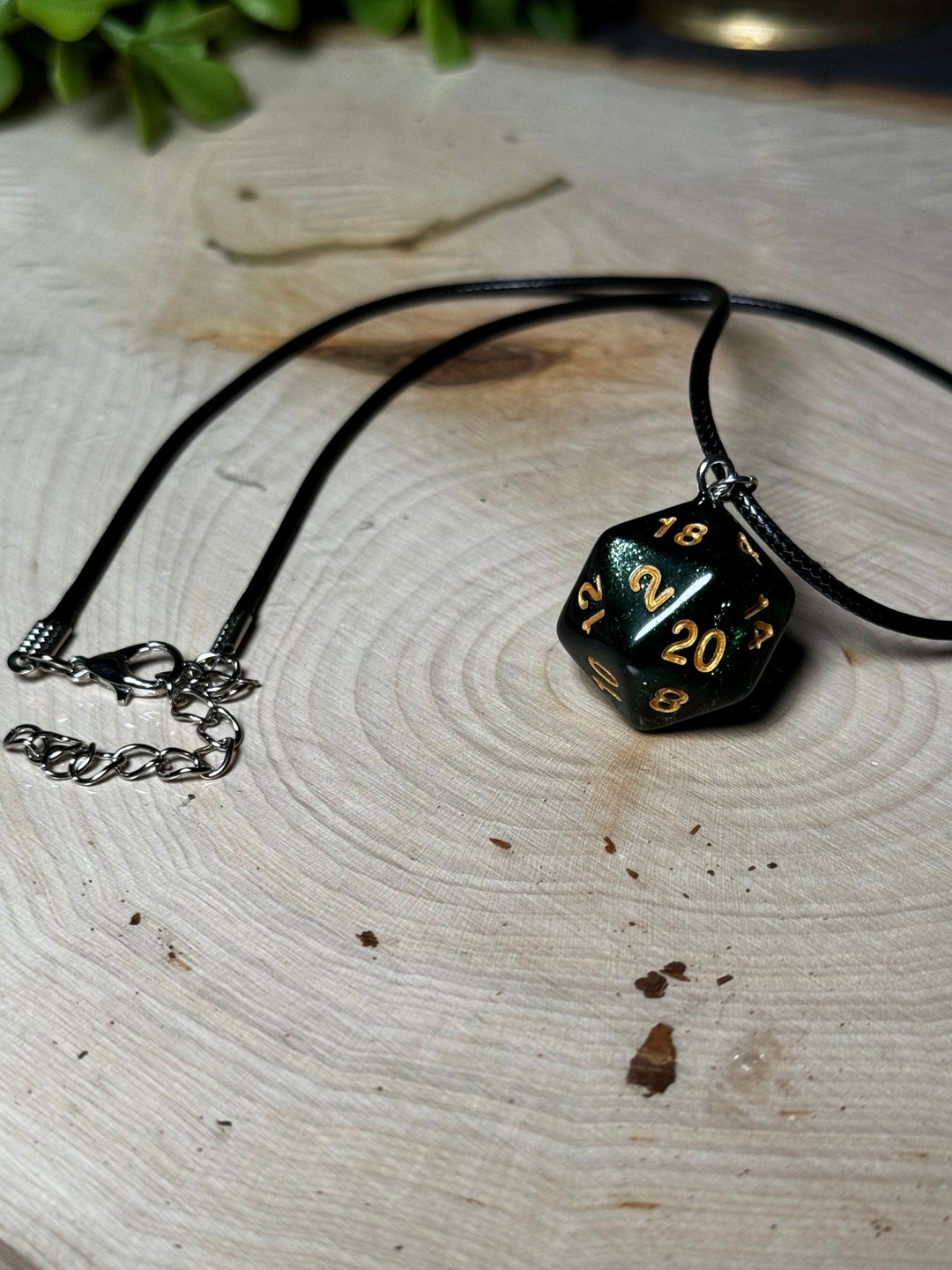 Dark Green With Gold Numbers D20 Necklace, Dark Green D20 Nerdy D&D ...
