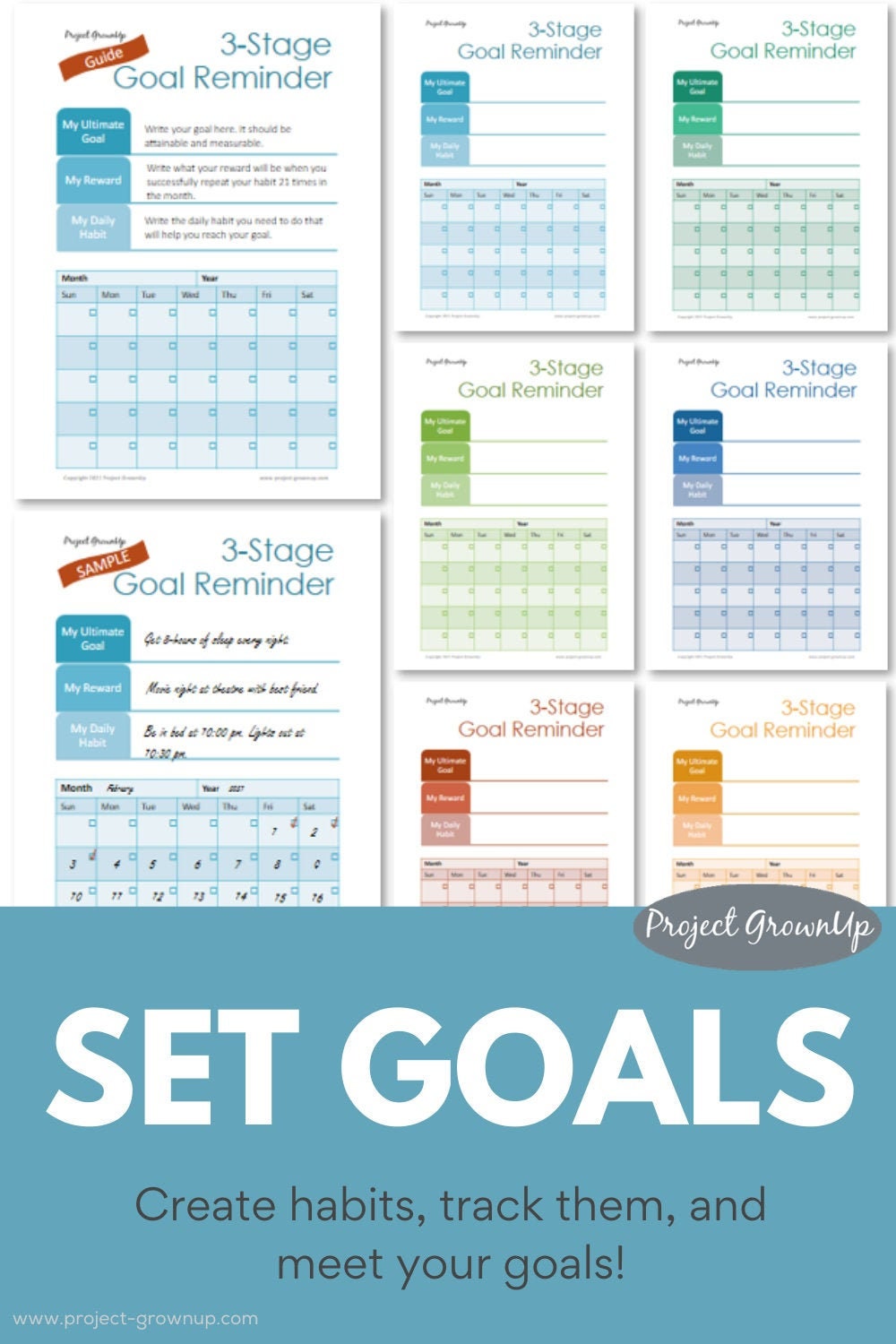 3-Stage Goal Tracker Printable Package Goal Setting Monthly | Etsy