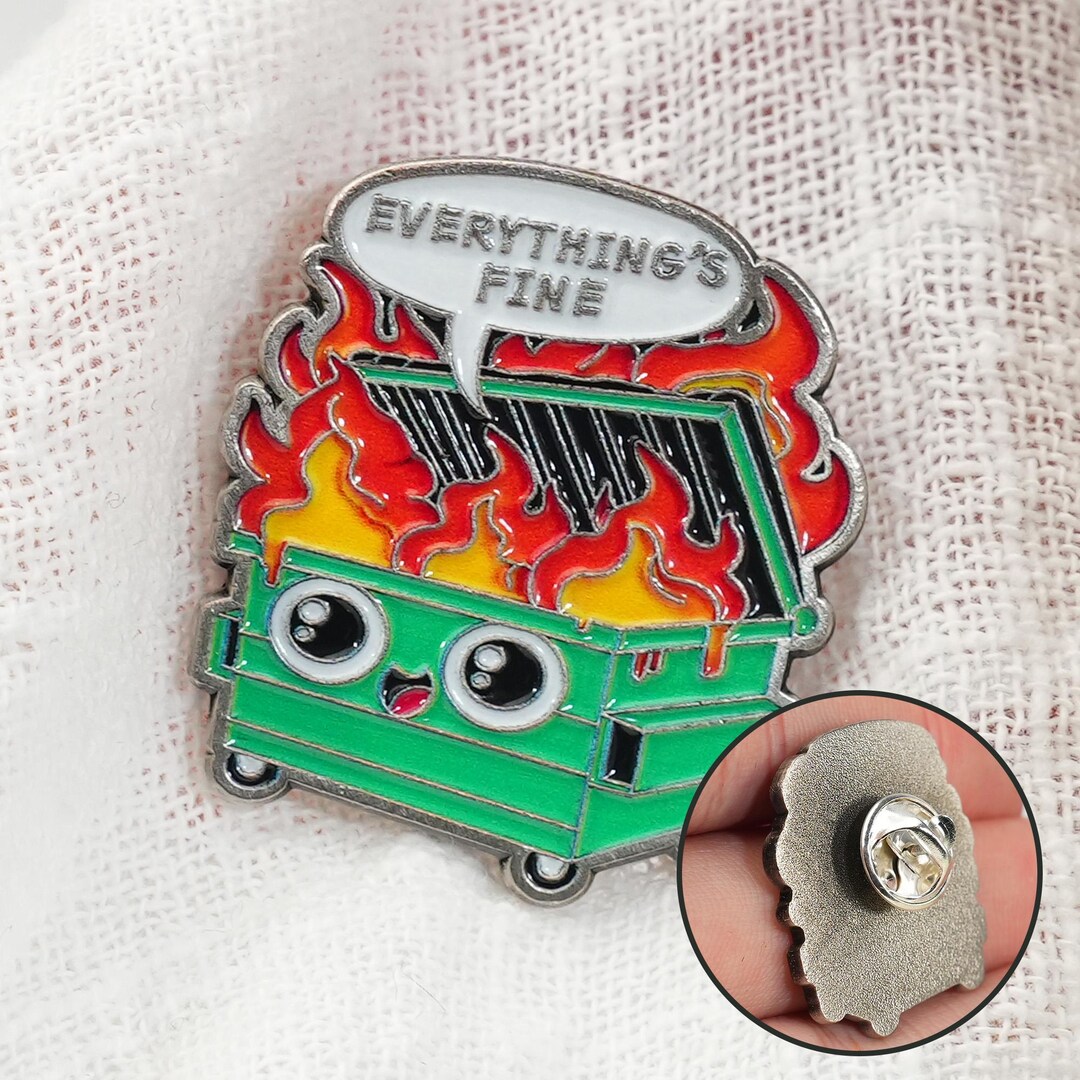 Dumpster Fire Pins Green Flame, Funny Meme Button Pins Cartoon ...