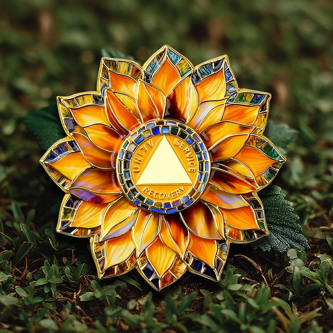 1-99 Years Sobriety Coin With Sunflower, Alcoholics Anonymous Token ...