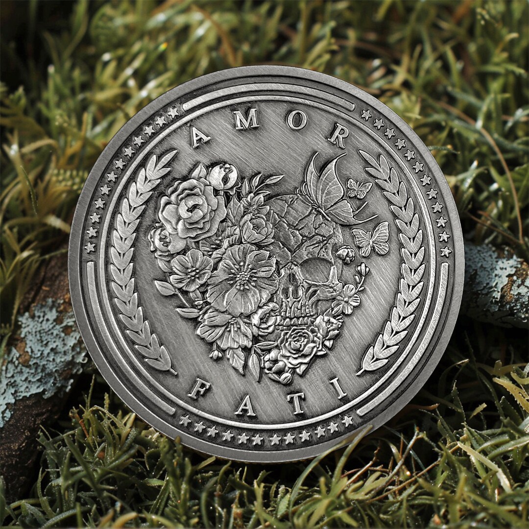 Amor Fati Stoic Coin Skeleton Butterfly Flower, Stoicism Challenge ...