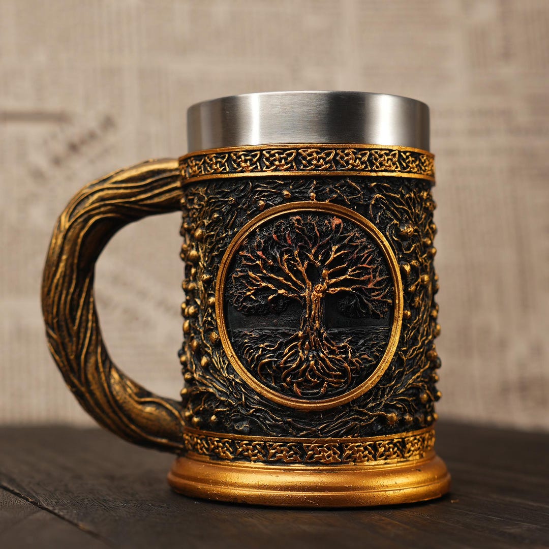 Viking Mug 20oz Tree of Life, Handle Beer Cup Viking Drinking Tankard ...