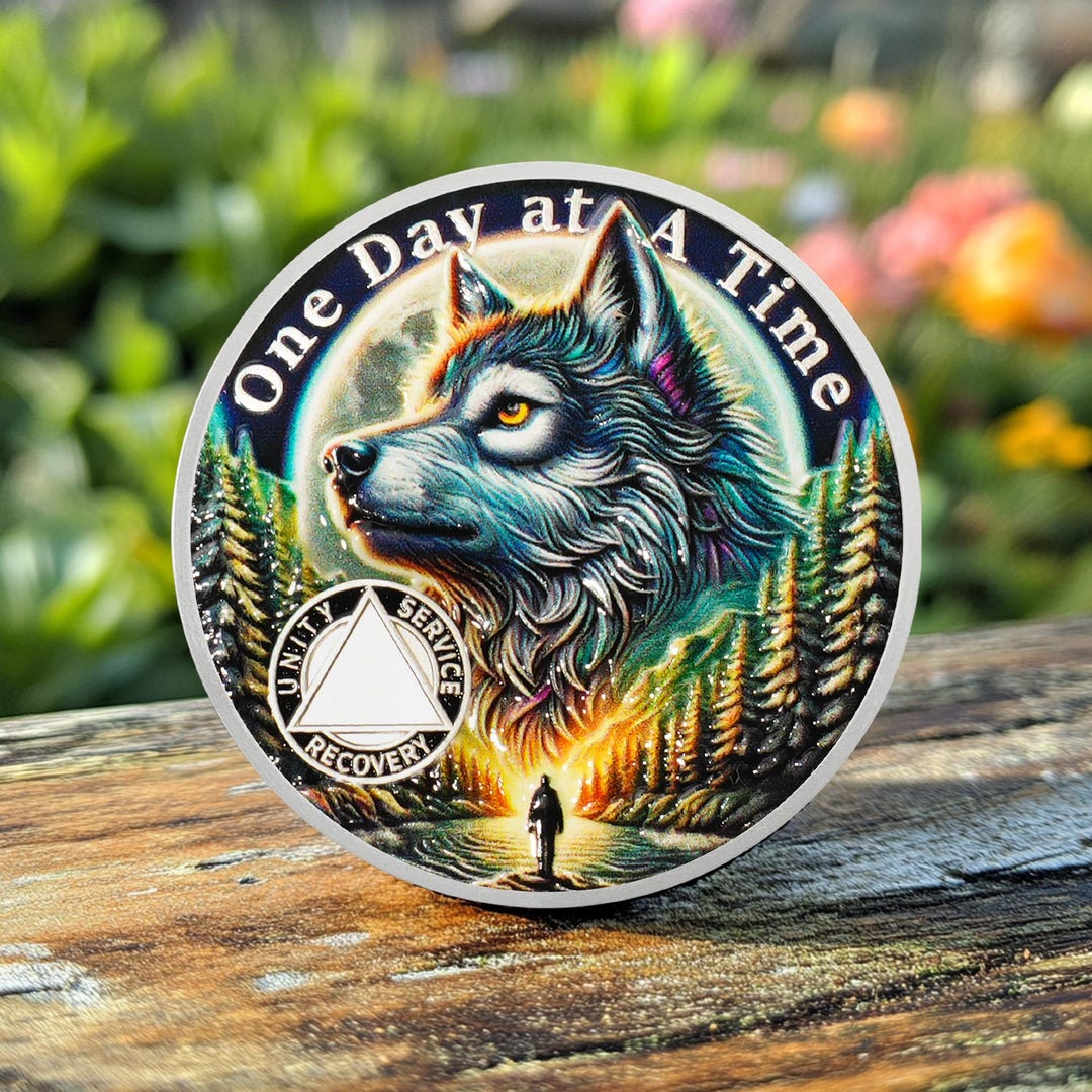 1-99 Years AA Coin Aurora Forest Wolf, Customized Year Anniversary ...