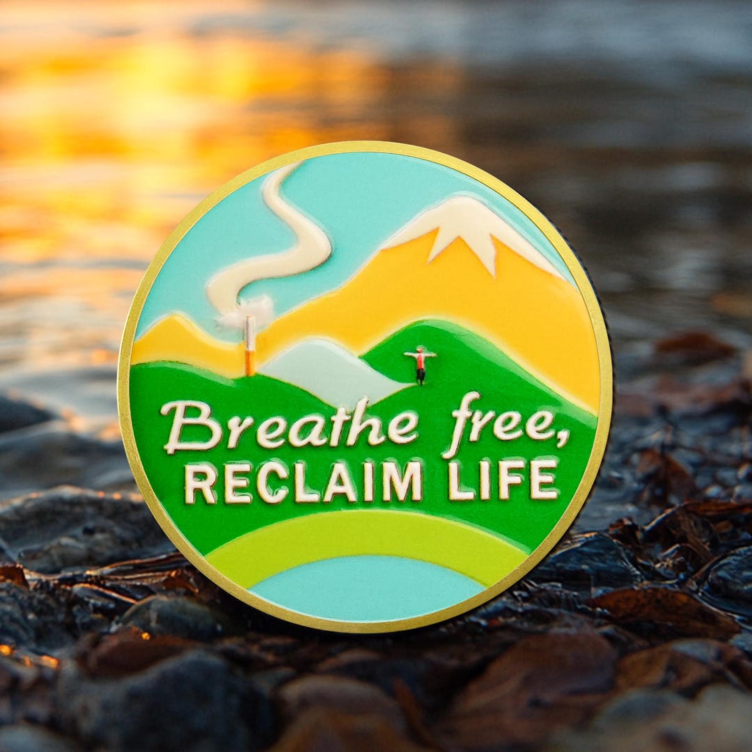 Smoke Free Coin Tobacco Free Mountain, Funny Quit Smoking Medallion ...