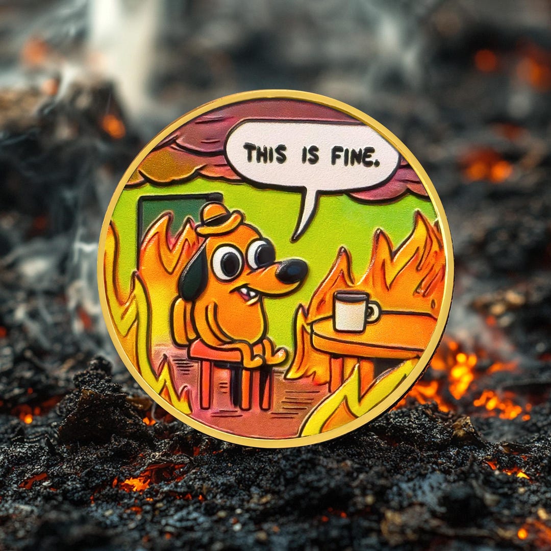 Dumpster Fire Challenge Coin Dog Drinking Coffee, Novelty Coin Fun ...