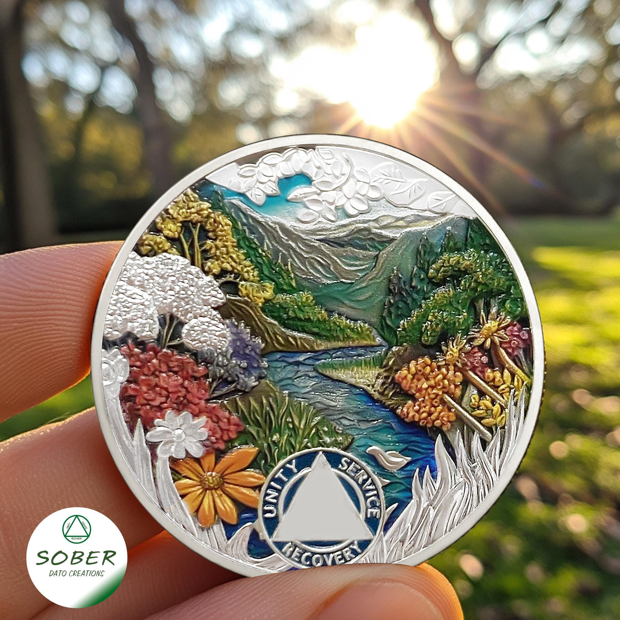 1-99 Years Recovery AA Chip, Summer Abundance Sobriety Milestone Coin ...