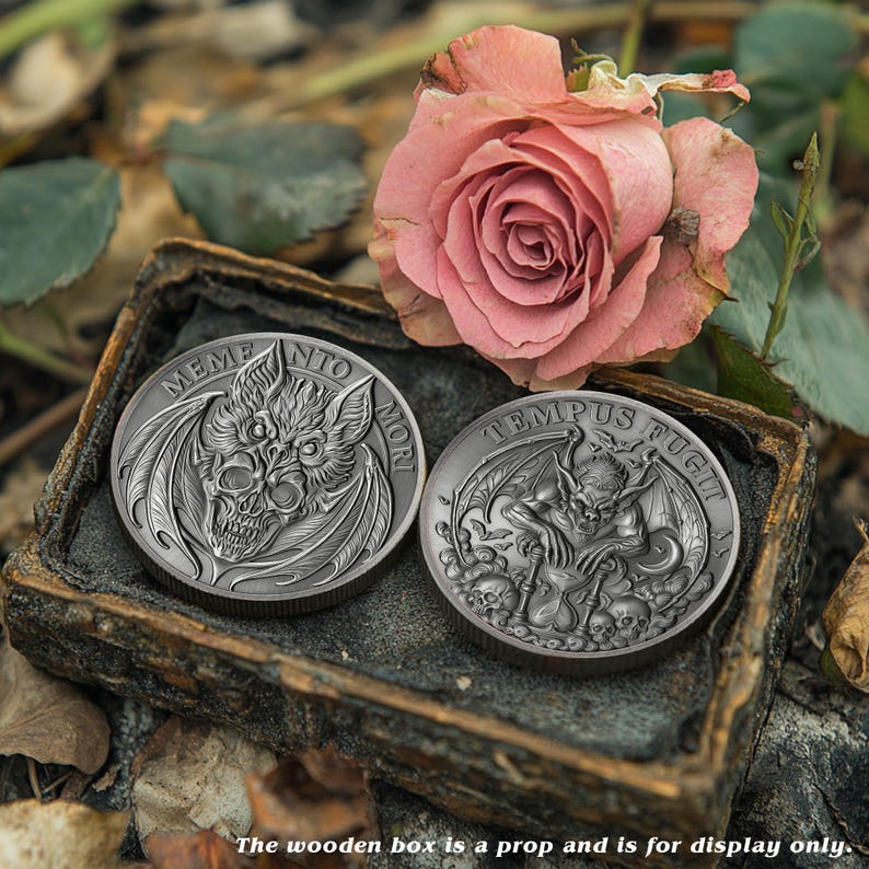 Memento Mori Coin, Bat Skull Daily Stoic Gift - Etsy