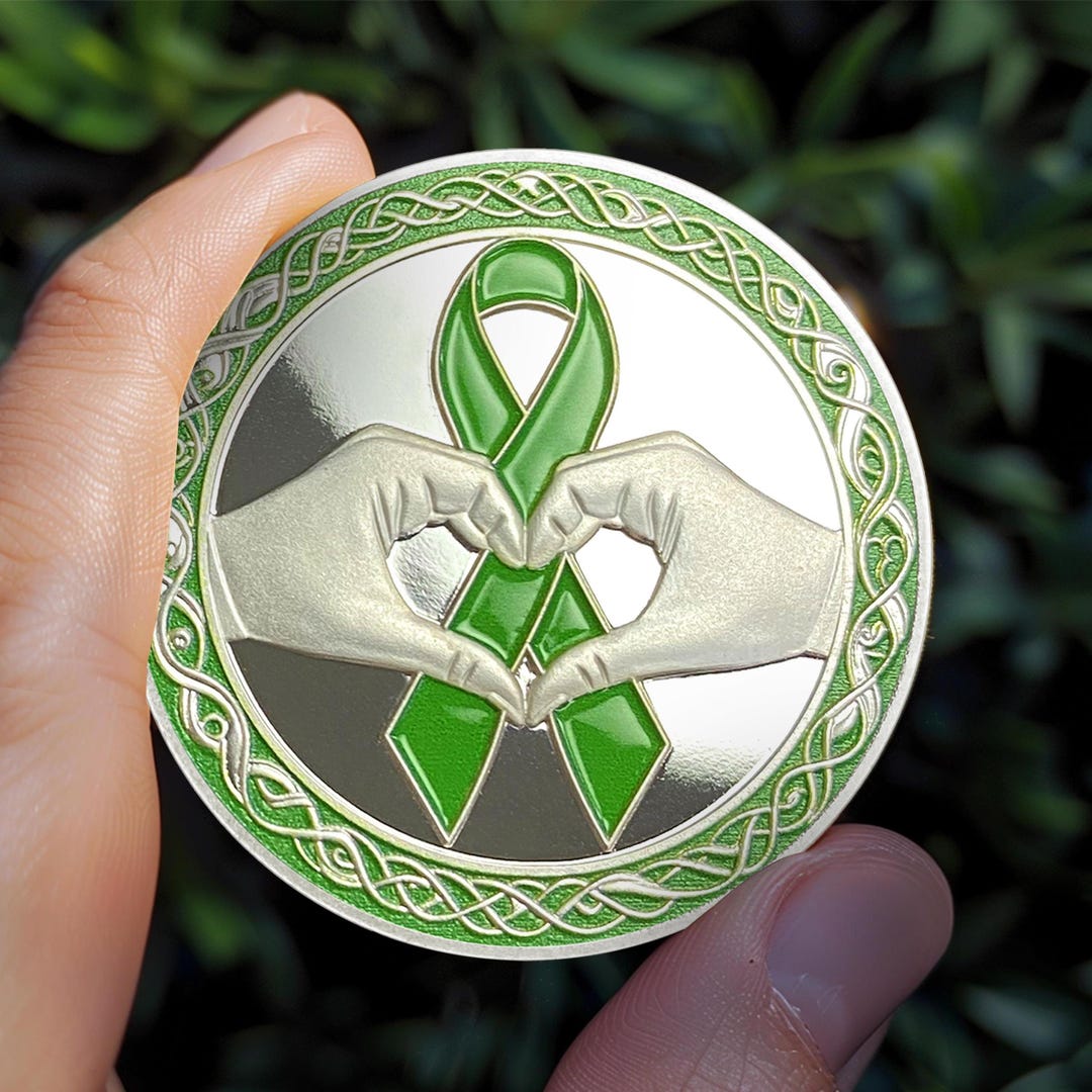 Mental Health Awareness Coin, Green Ribbon Support Token Anxiety ...