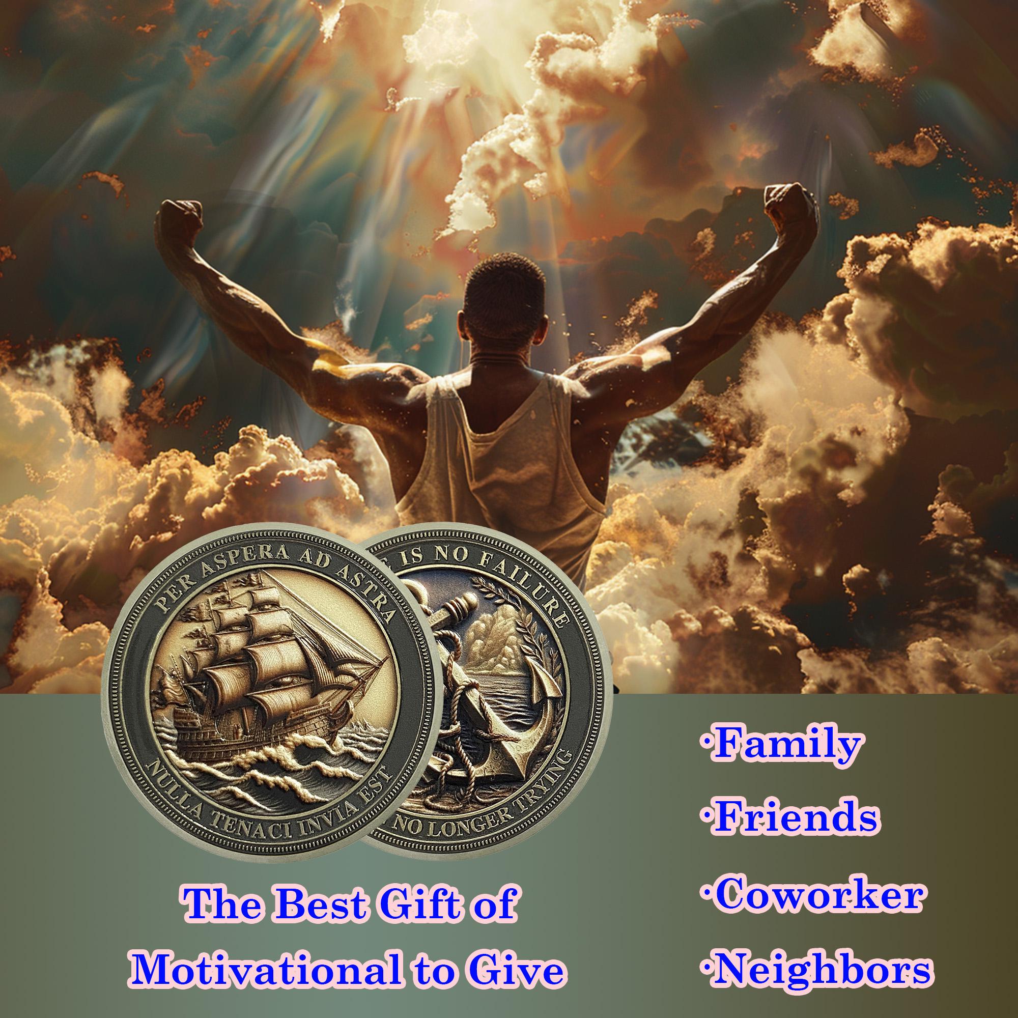 Motivational Challenge Coin per Aspera Ad Astra, Ship Medallion ...