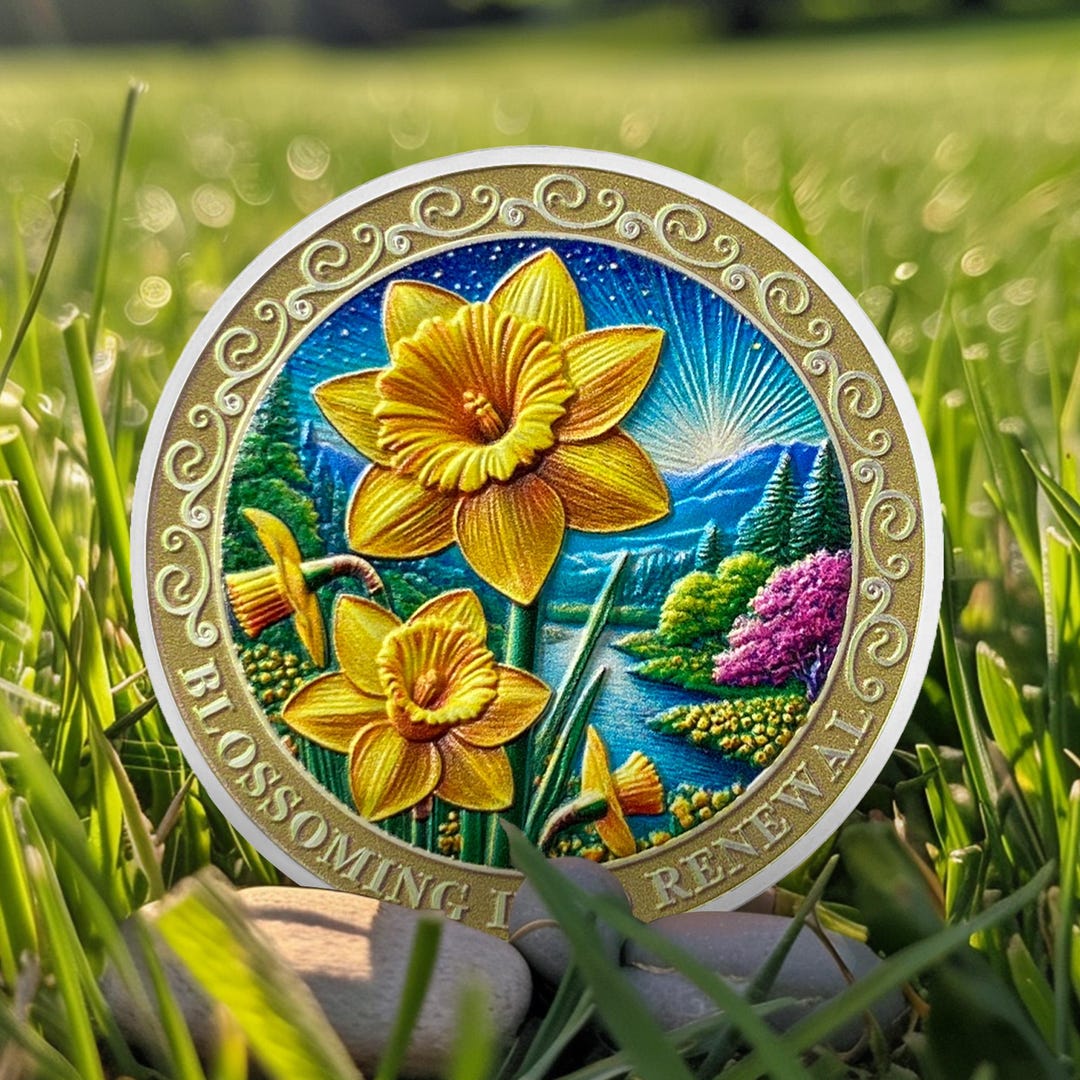 3 Months Sobriety Coin Flower Chip, Daffodils Recovery Medallion ...