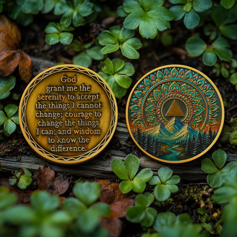 1-99 Years AA Sobriety Coin, Valley Mandala Serenity Prayer Chip ...