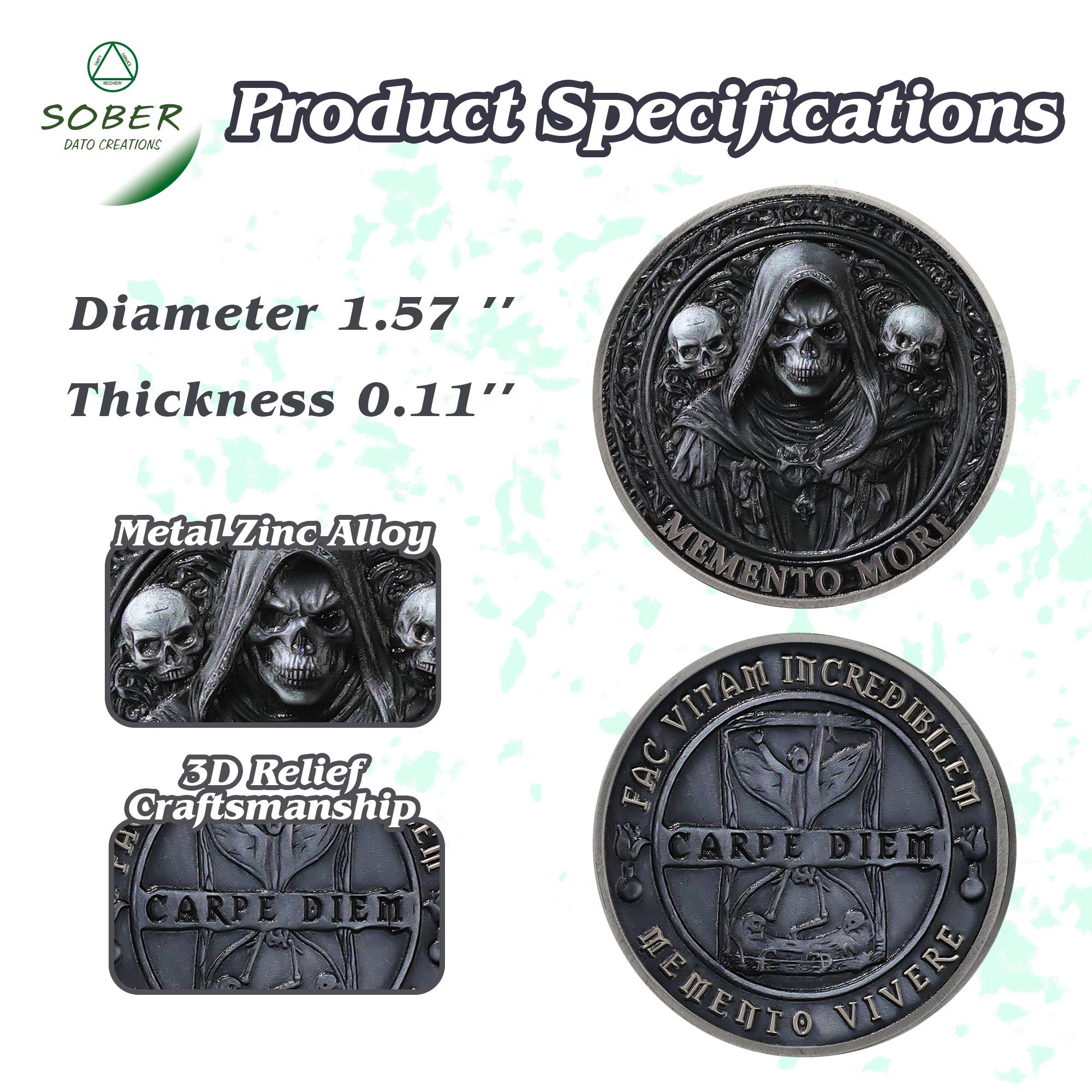 Memento Vivere Challenge Coin Grim Reaper, Hourglass Token Stoic Gift ...