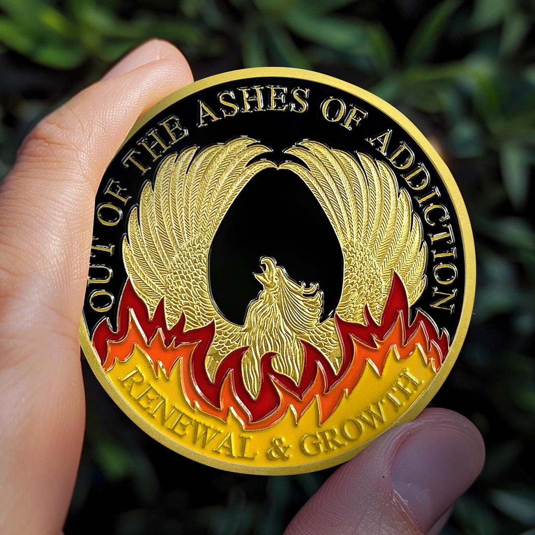 AA Sobriety Coin Recovery Challenge Coin, Sober Encouragement Phoenix ...