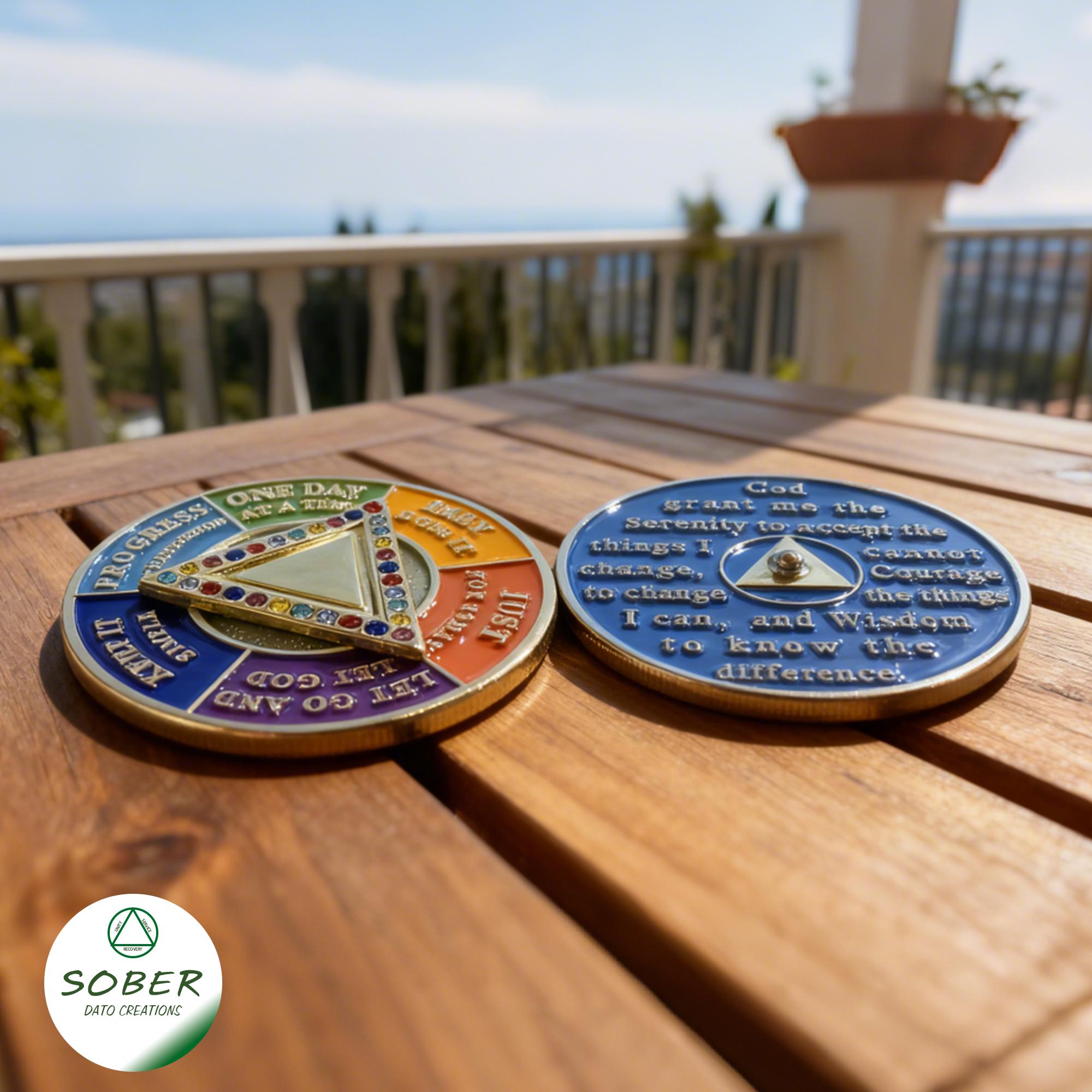 Rotating AA Sobriety Coin Spinner Medallion, Colorful 12 Step Token ...