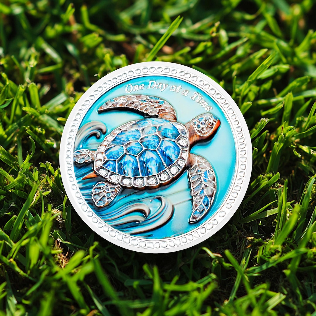 Sobriety Coin NA AA Incentive Medallion, Blue Turtle Affirmation ...