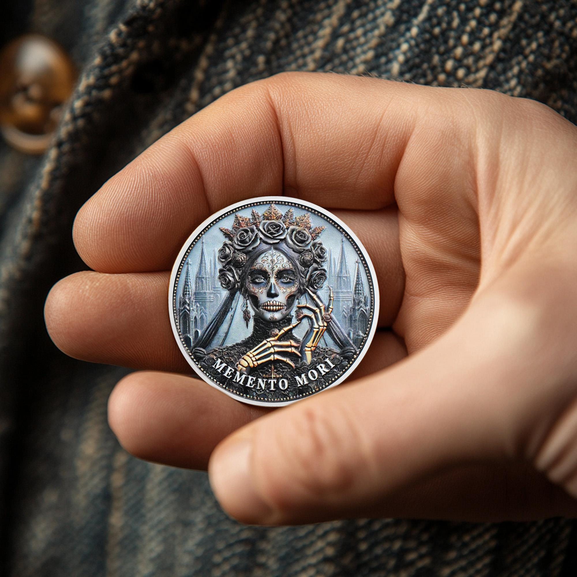 Gothic Queen Skull Memento Mori Coin Antique Silver Amor Fati Medallion ...