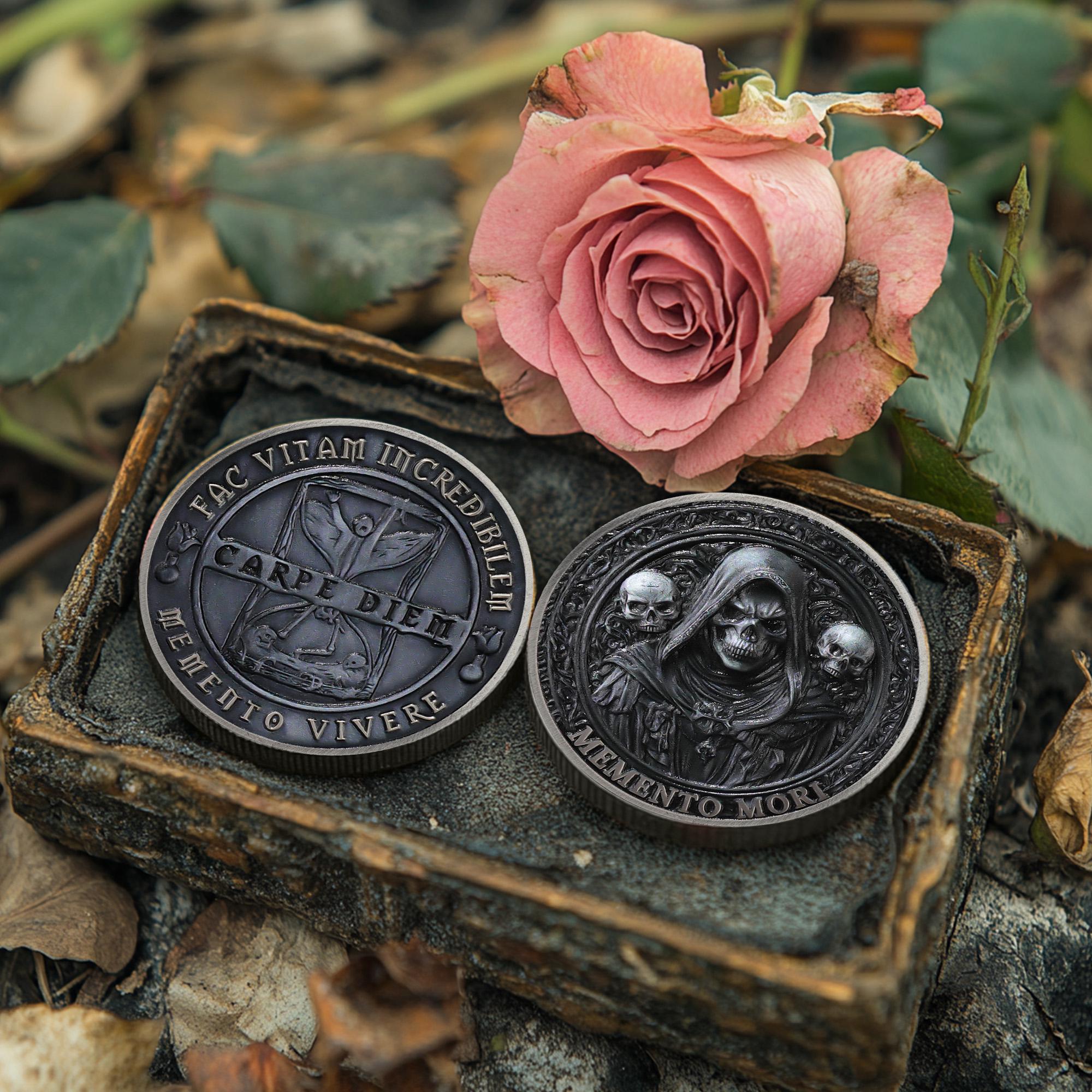 Memento Vivere Challenge Coin Grim Reaper, Hourglass Token Stoic Gift ...