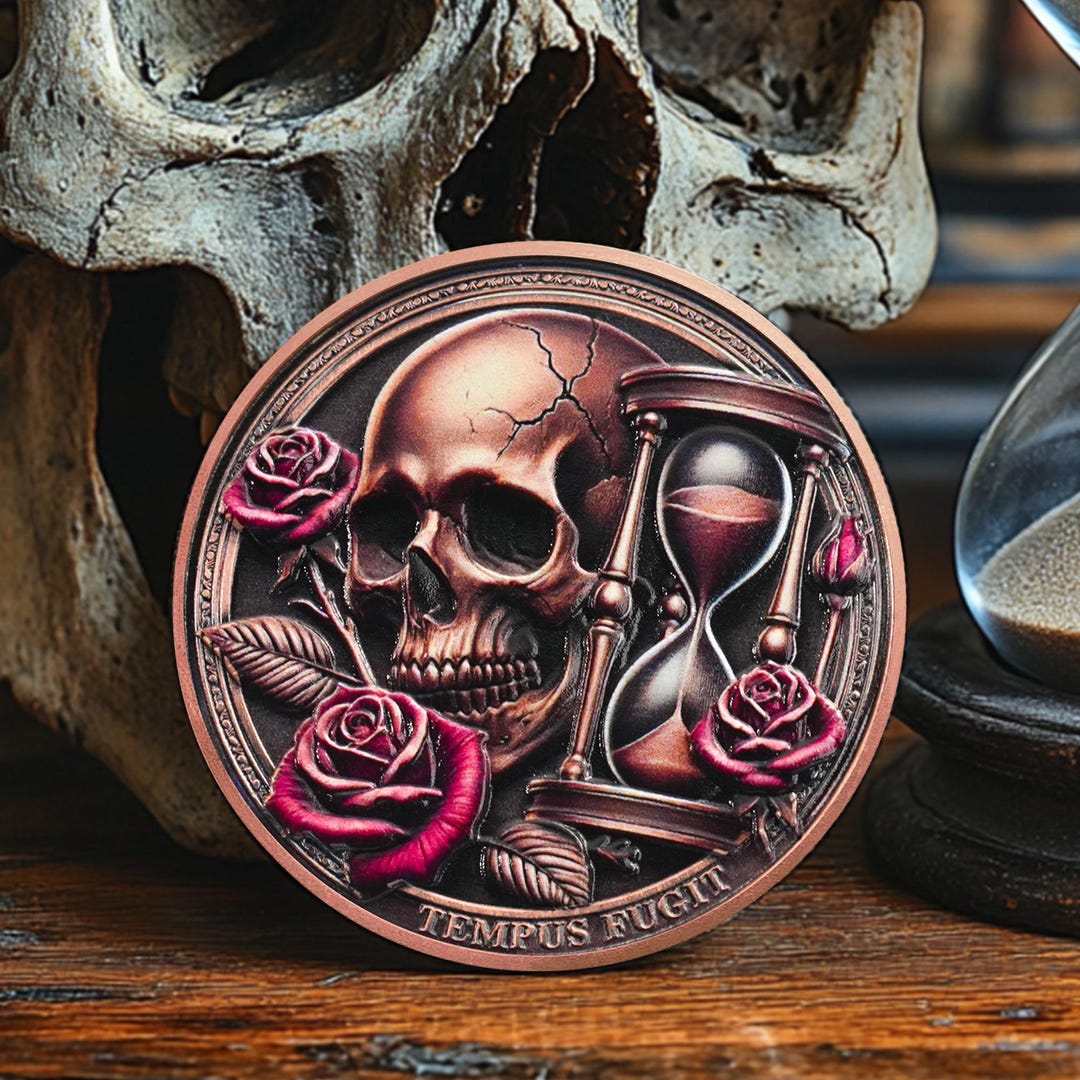 Amor Fati Coin Dark Purple Butterfly Skull, Stoicism Challenge Chip ...