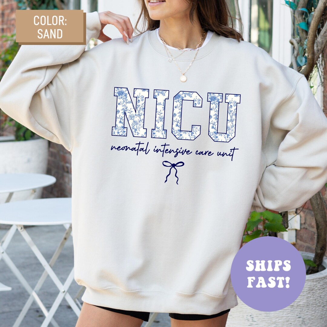 NICU Neonatal Intensive Care Unit Crewneck Sweatshirt Blue Toile NICU Nurse Sweatshirt Intensive ...
