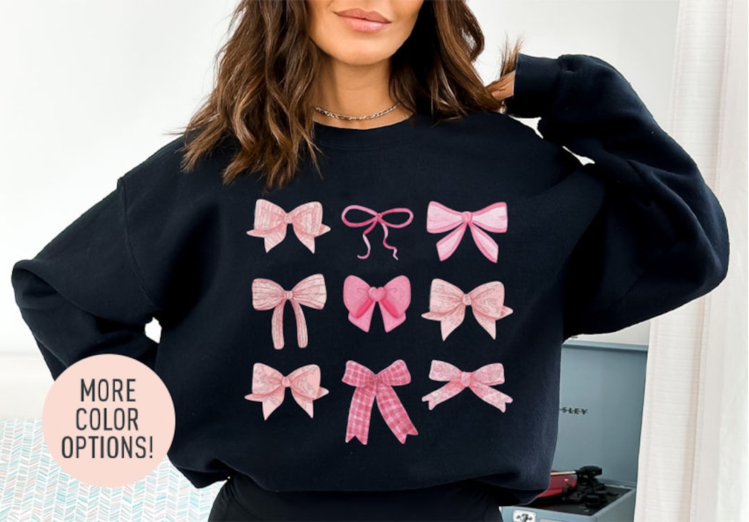 Pink Ribbons Crewneck Sweatshirt, Pink Bow Sweatshirt, Mothers Day ...