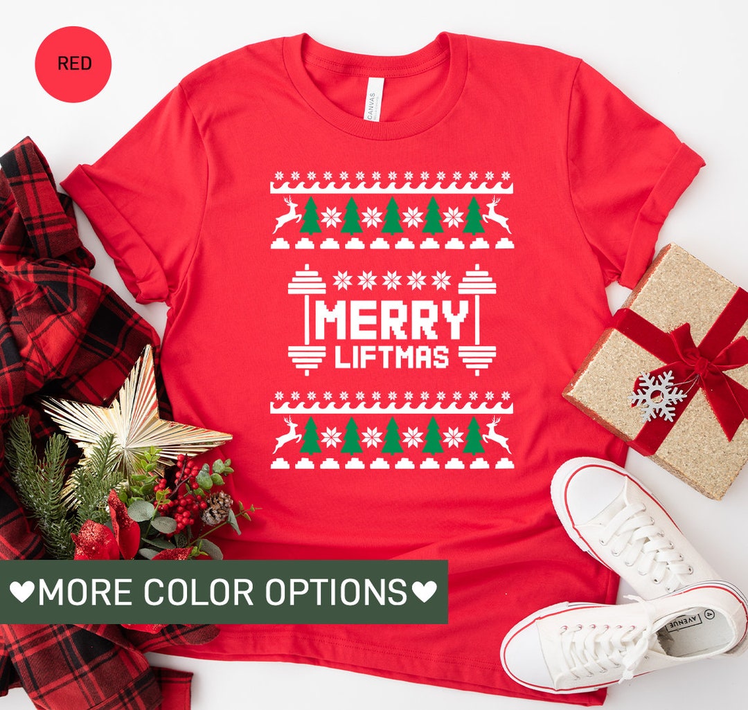 Merry Liftmas Weightlifting Shirt for Women, Ugly Sweater Christmas ...