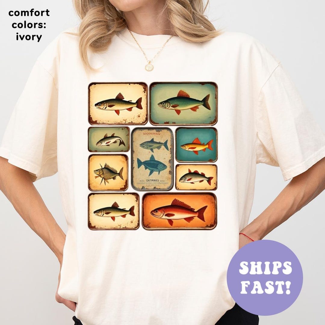 Comfort Colors® Vintage Tinned Fish Shirt, Retro Fishing Shirt, Fish ...